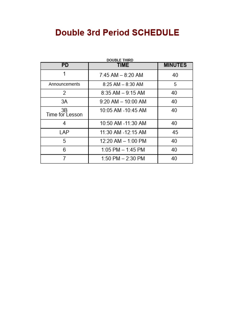 Double 3rd PD Schedule | PDF