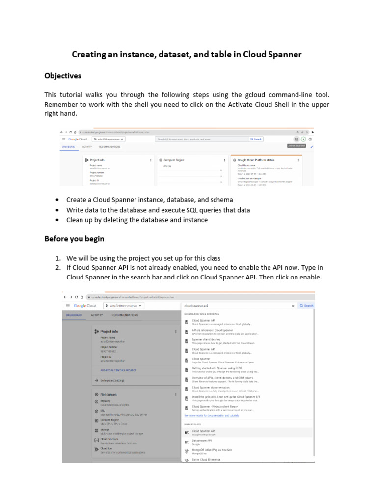 6creating An Instance, Dataset, and Table in Cloud Spanner | PDF | Databases | Cloud Computing