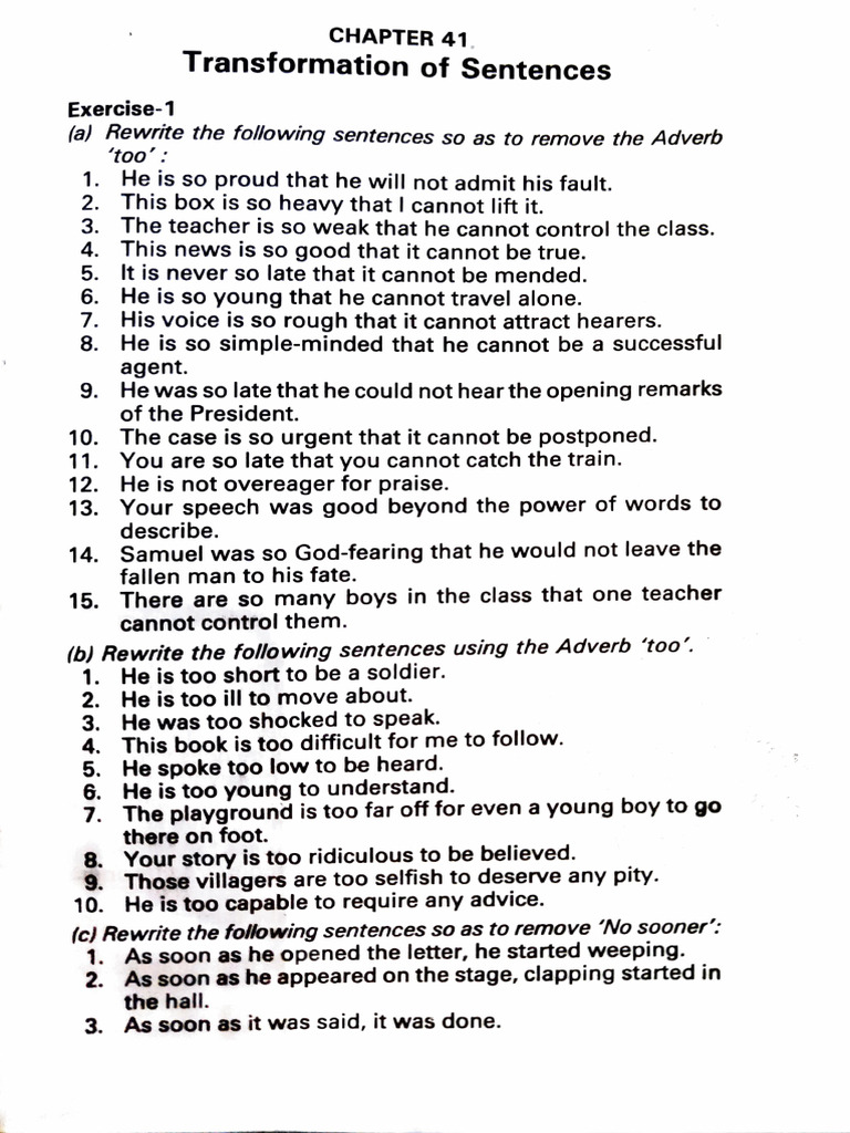 Sentence Transformation Exercises with Answers | PDF