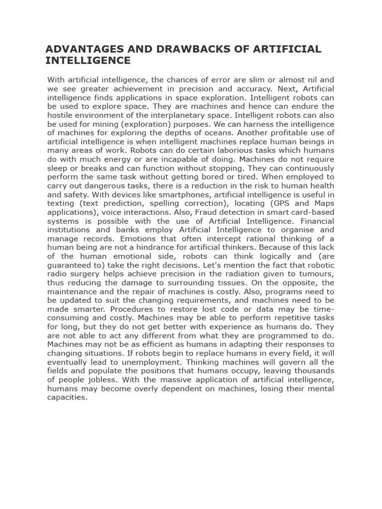 Advantages and Drawbacks of A I | PDF | Artificial Intelligence ...