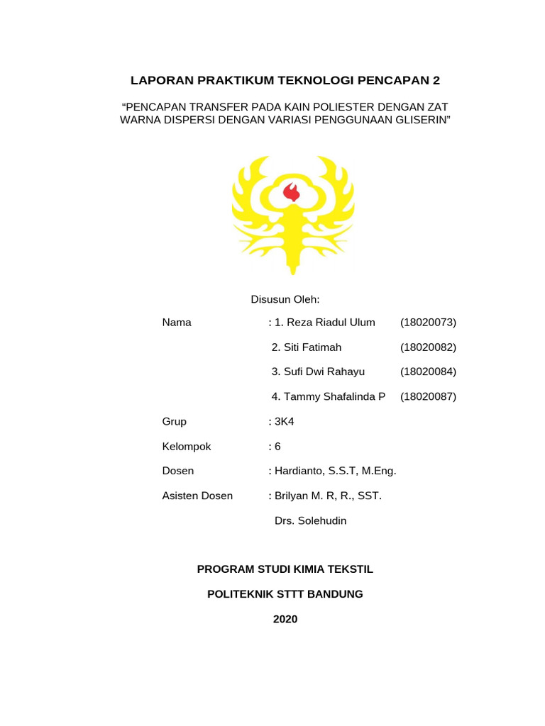 Laporan Prakt. Pencapan 2 Pencapan Transfer Pada Kain Poliester 3k4 | PDF