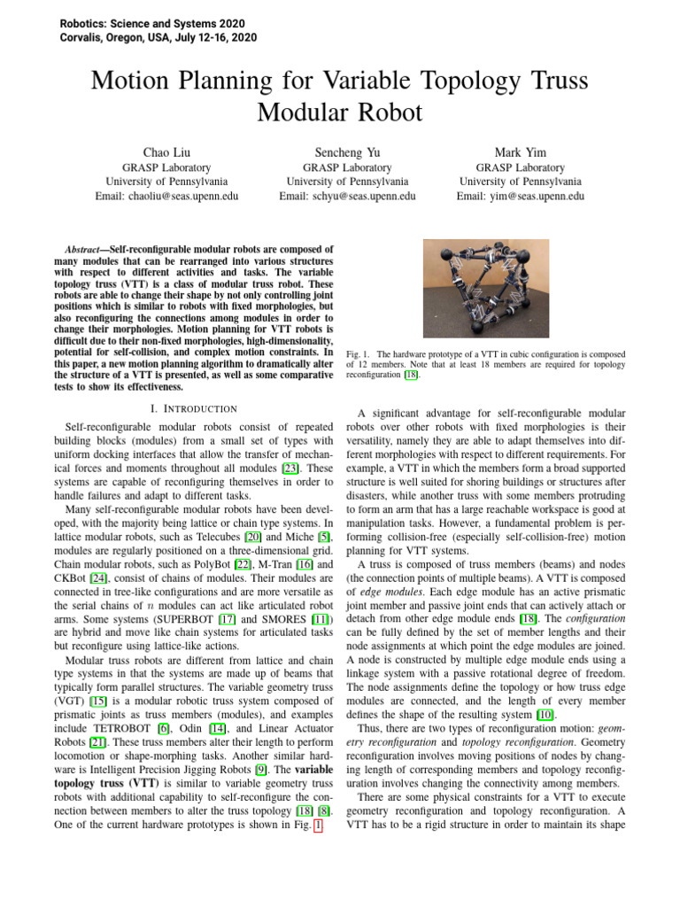 Motion Planning For Variable Topology Truss Modular Robot: Chao Liu ...