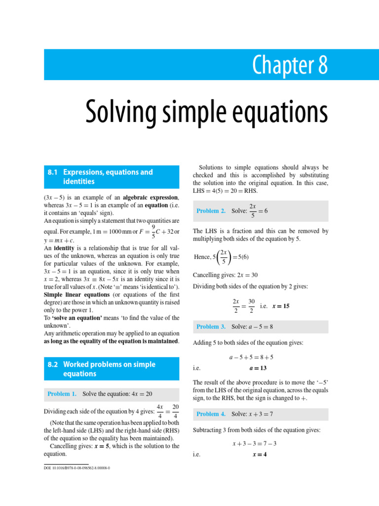 Solving Simple Equations: 8.1 Expressions, Equations and Identities ...