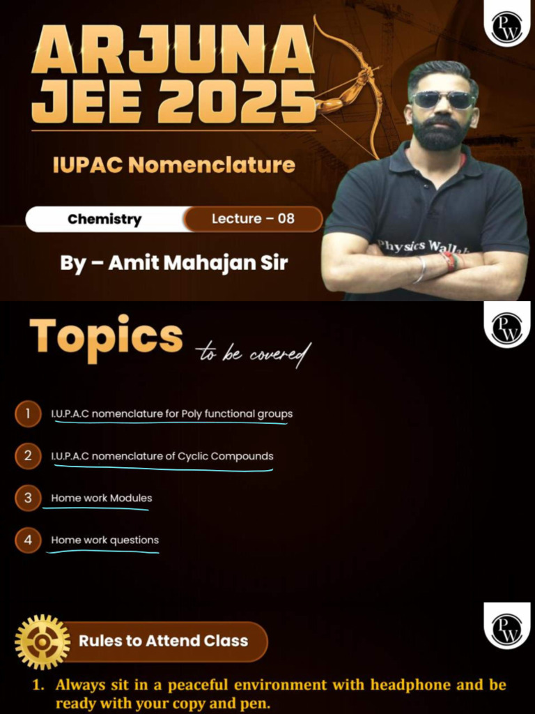 IUPAC Nomenclature 08 - Class Notes - Arjuna JEE 2025 PDF | PDF