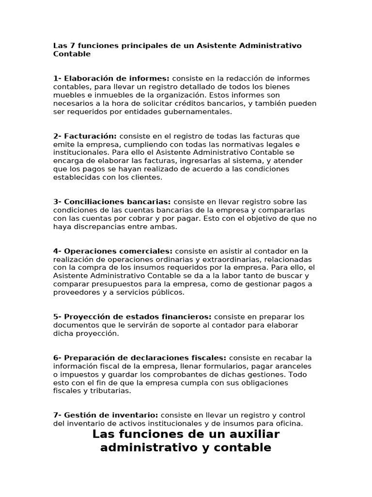 Funciones Clave de un Asistente Contable | PDF | Contabilidad | Business