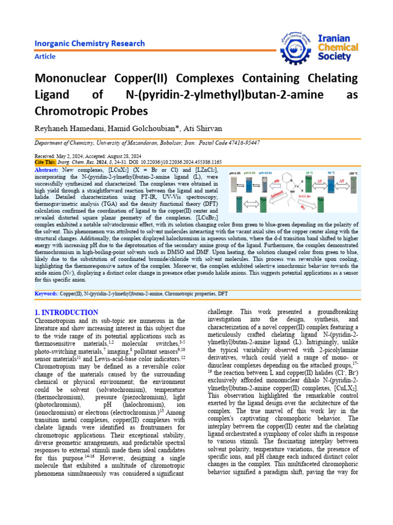 Copper(II) Complexes with Chromotropic Properties | PDF | Coordination ...