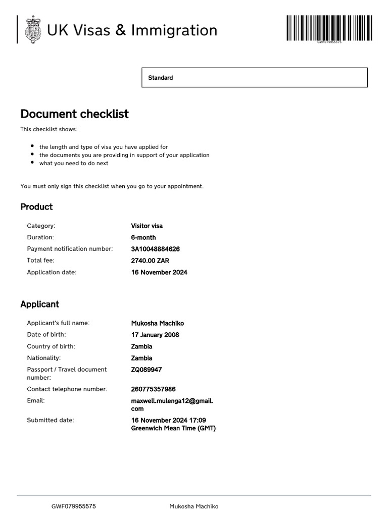 UK Visitor Visa Application Checklist | PDF | Travel Visa | Passport