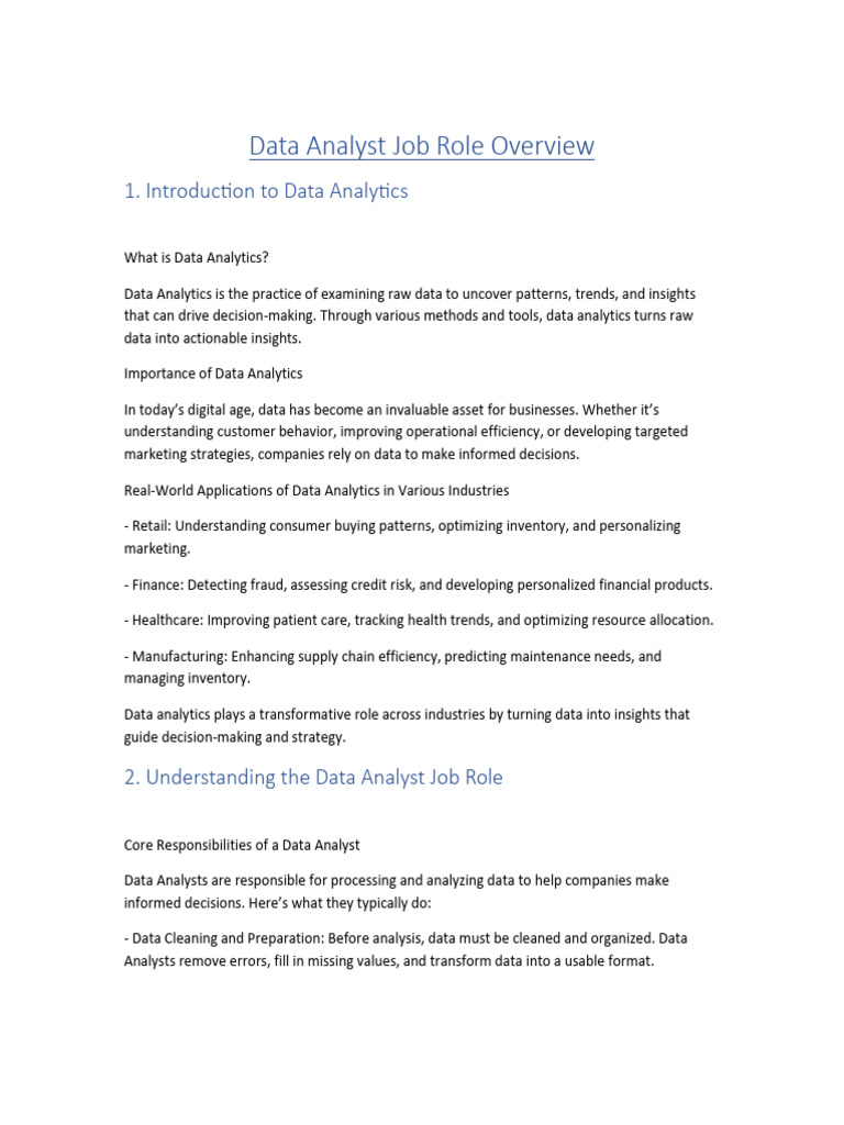 Data Analyst Detailed Job Role | PDF | Data Analysis | Analytics