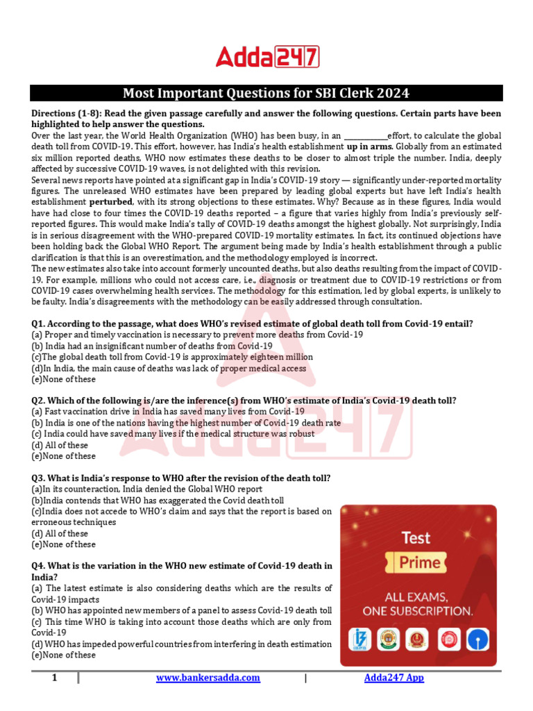 Most Important Questions For SBI Clerk 2024 - 6127 | PDF | Discounting ...