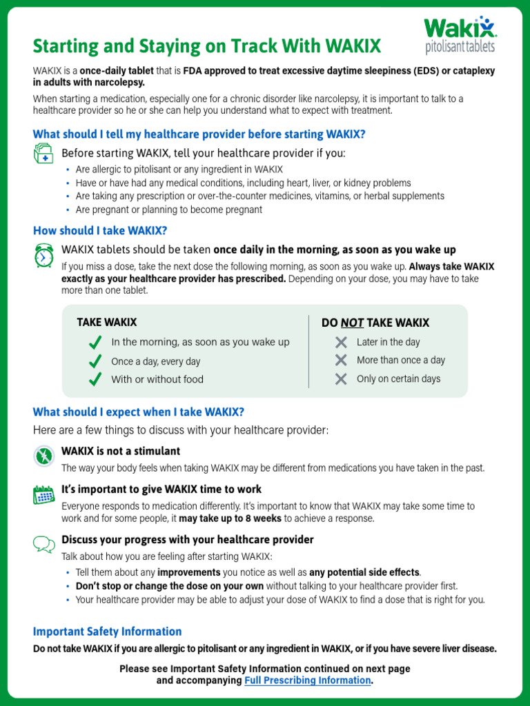 WAKIX What To Expect When Starting Staying On Treatment | PDF | Drugs ...