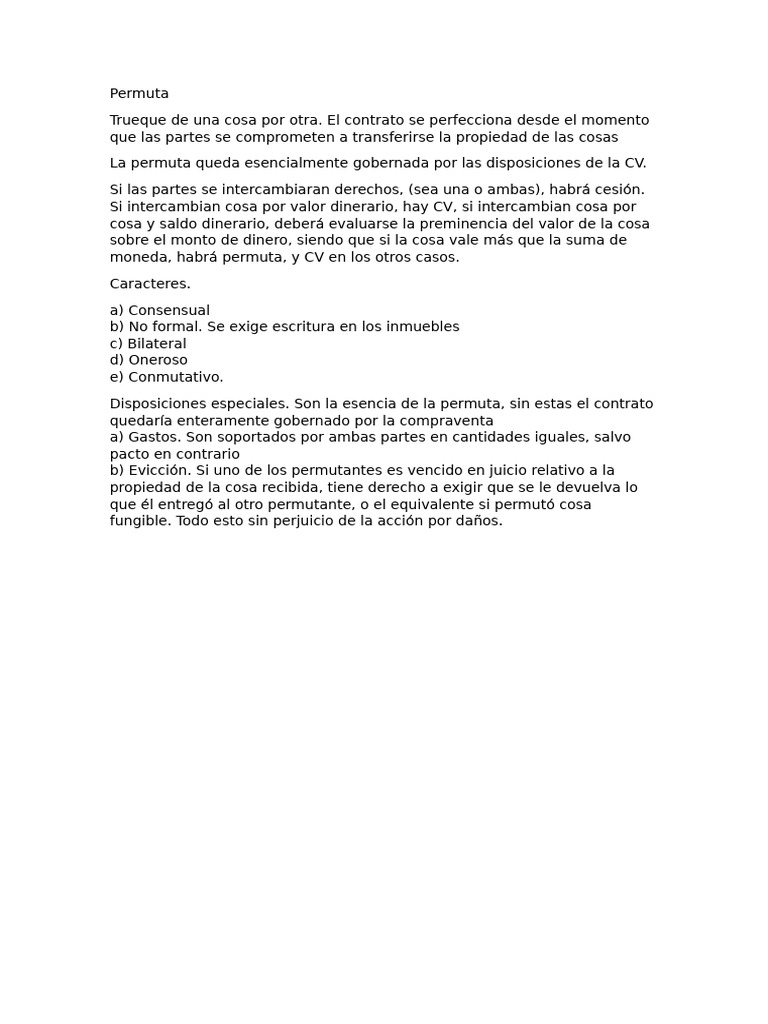 Permuta: Contrato y Disposiciones | PDF