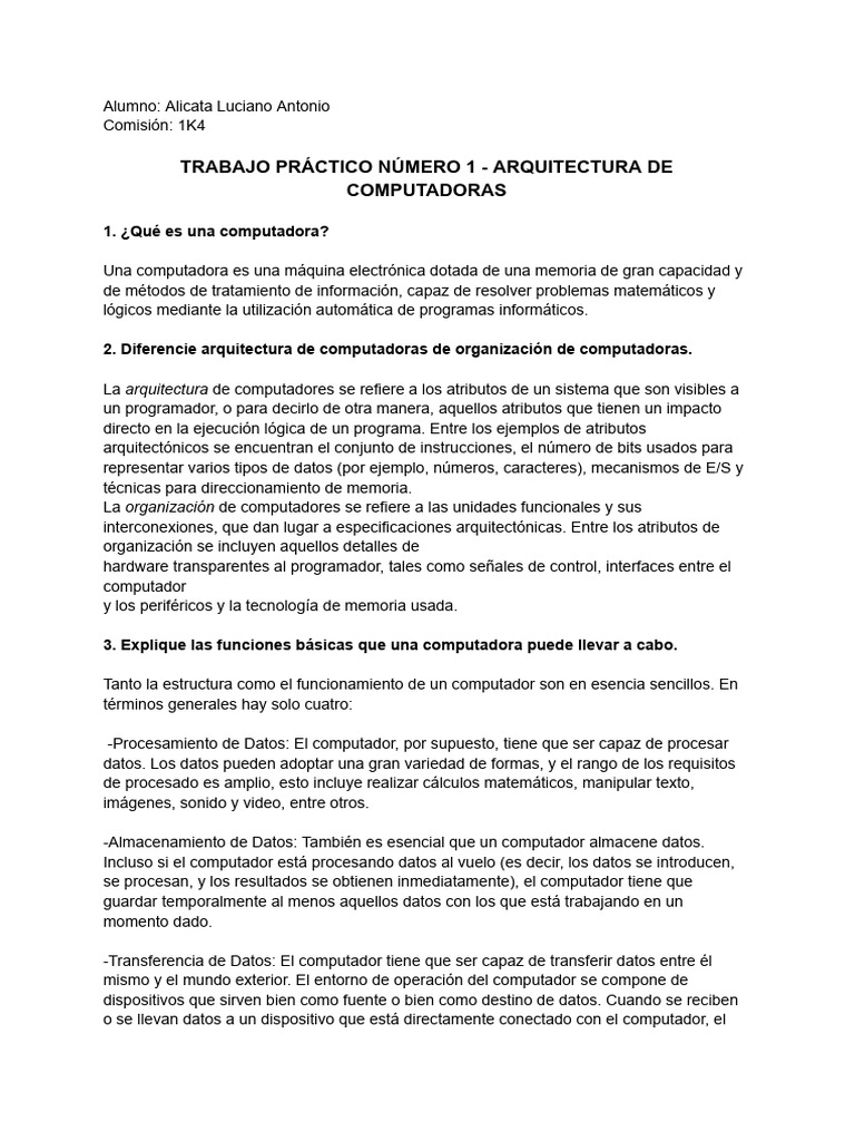 TP1 - Arcom | PDF | Unidad Central de procesamiento | Almacenamiento de datos de la computadora