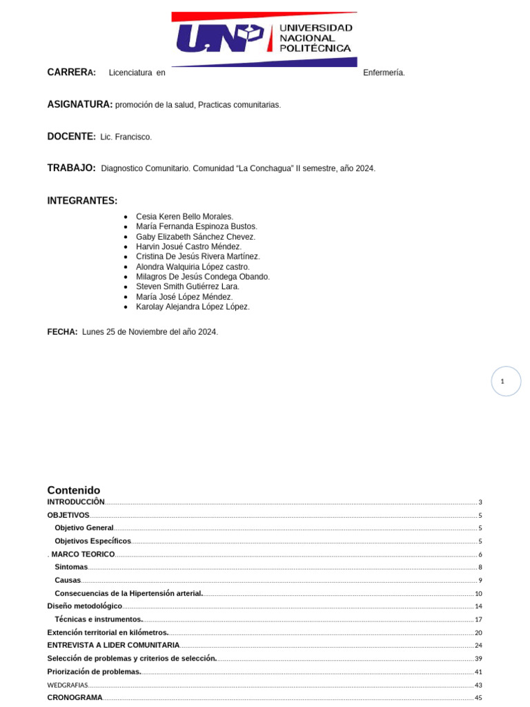 Comunidad La Conchagua. DX, Comunitario... | PDF | Hipertensión | Carrera