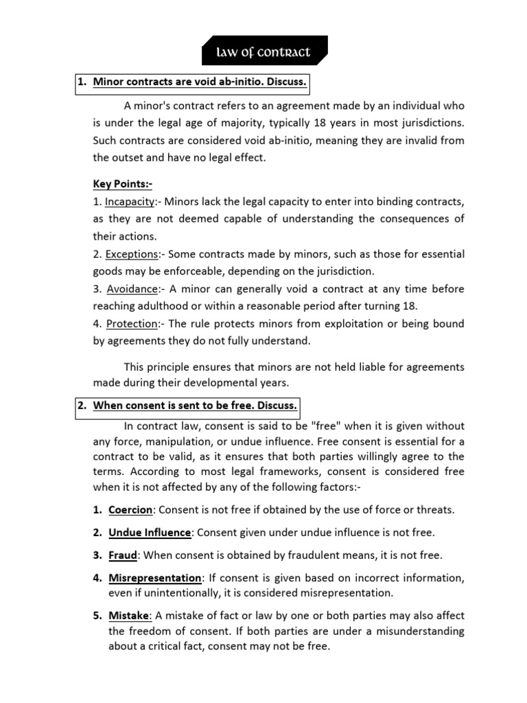 Minor Contracts and Consent in Law | PDF | Negligence | Tort