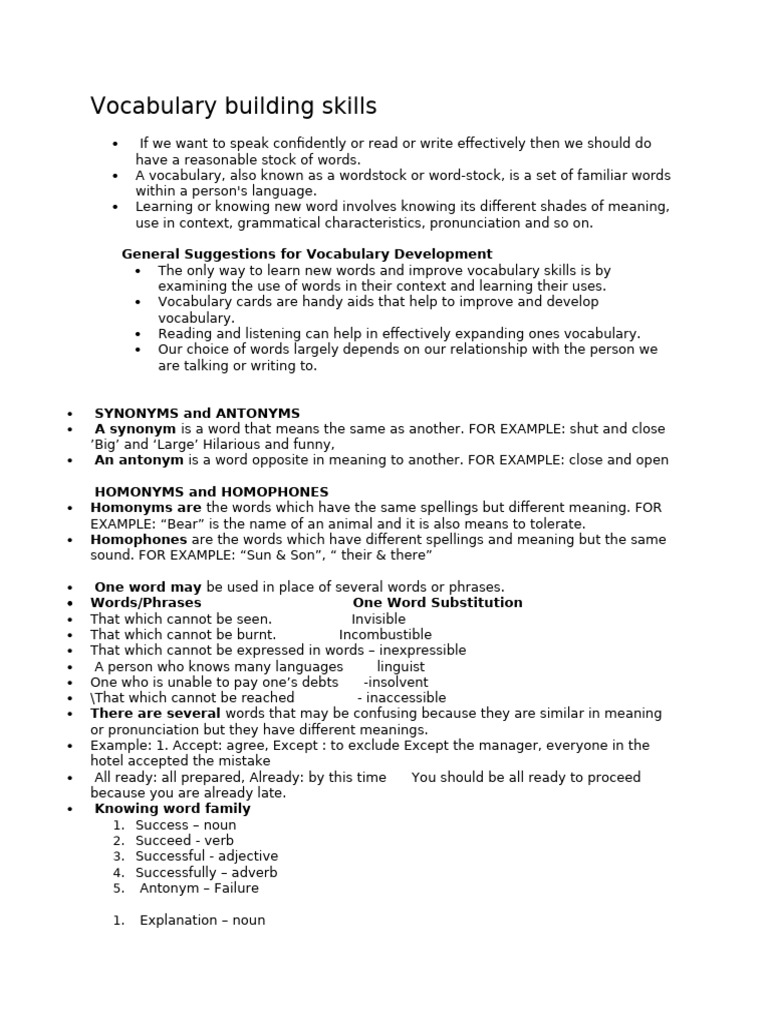Vocabulary Building Skills Guide | PDF | English Language | Adjective