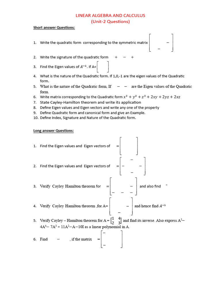 La&c (2024-25) Unit-2 Question Bank | PDF | Eigenvalues And Eigenvectors | Mathematical Physics