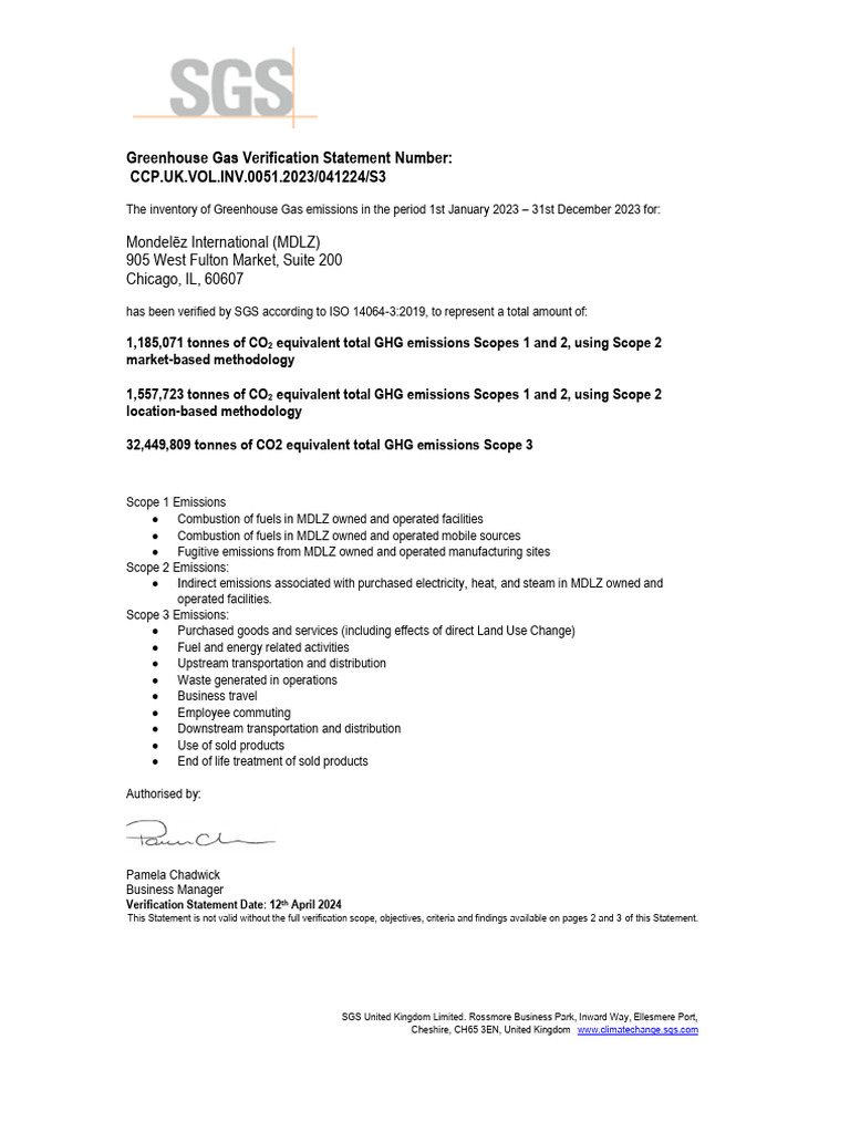 MDLZ SGS Combined Assurance Statement 2023 | PDF | Audit