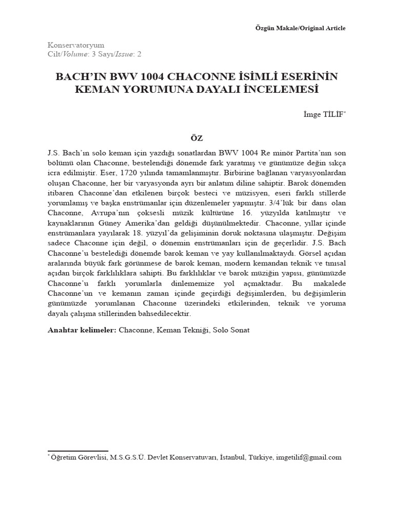 2 - Bach in BWV 1004 Chaconne S ML Eser N N Keman Yorumuna Dayali Ncelemes (#390402) - 419419 | PDF