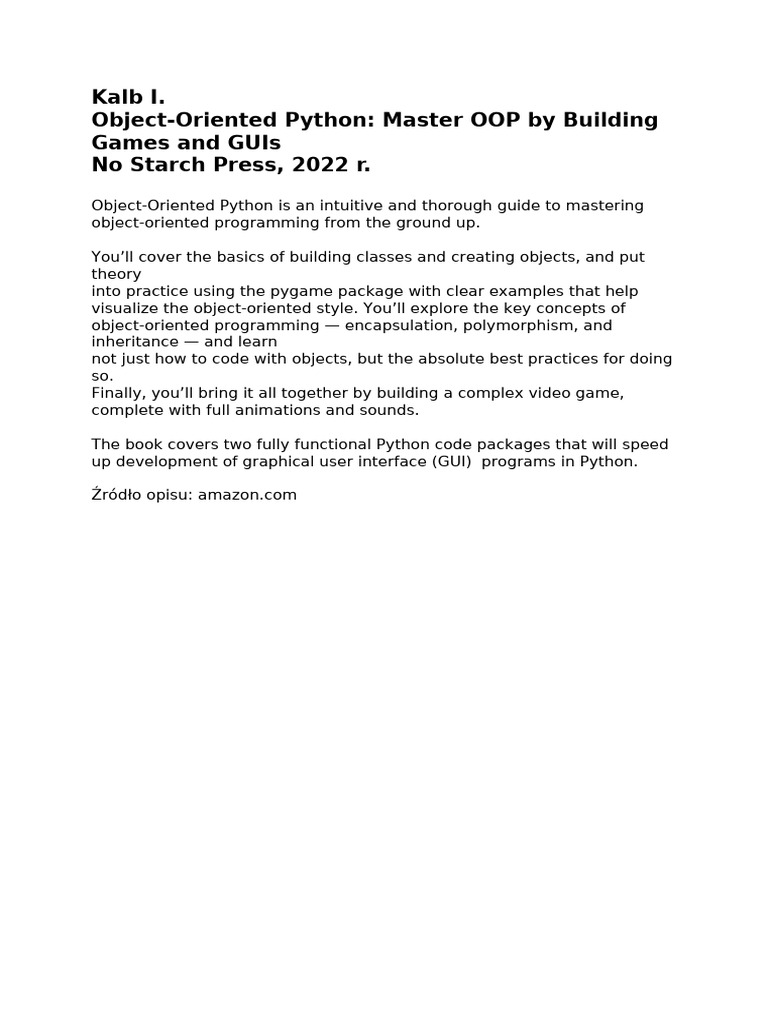 05-Object-Oriented Python. Master OOP by Building Games and GUIs | PDF