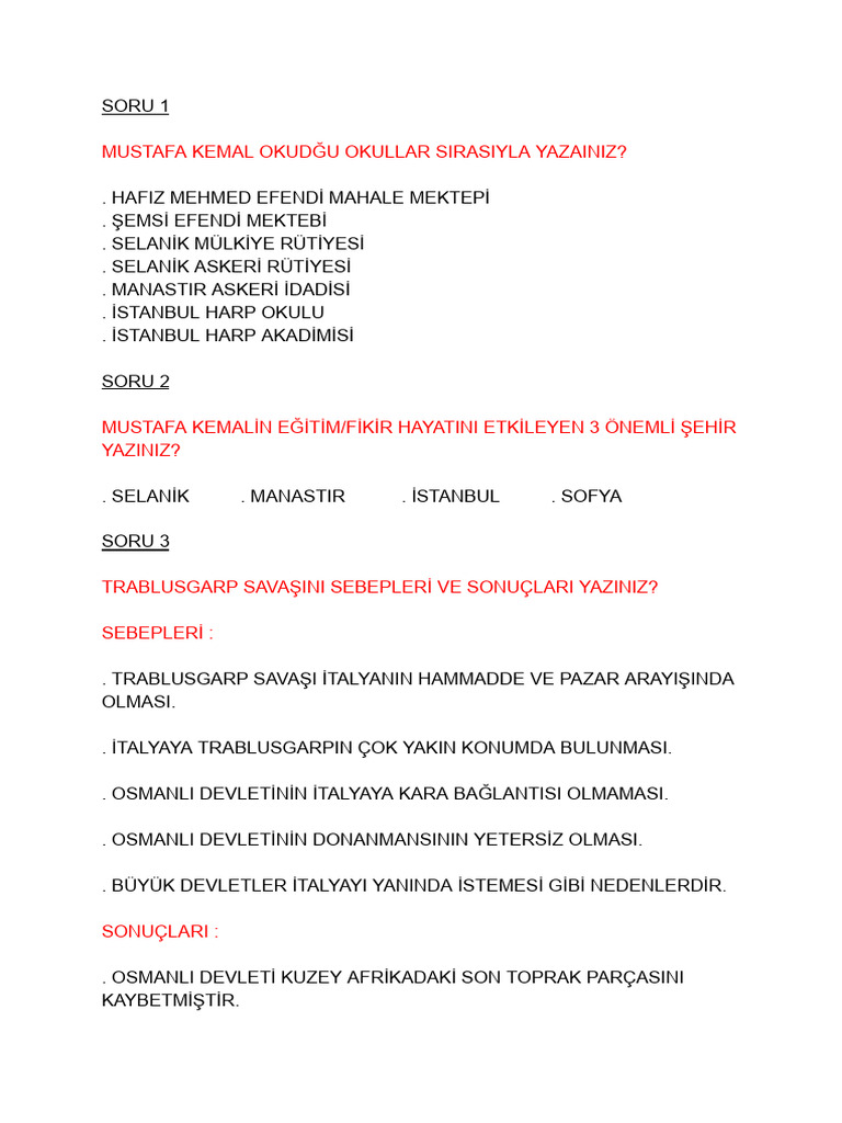 İnki̇lap Tari̇hi̇ Sinav Soru Ve Cevaplari | PDF