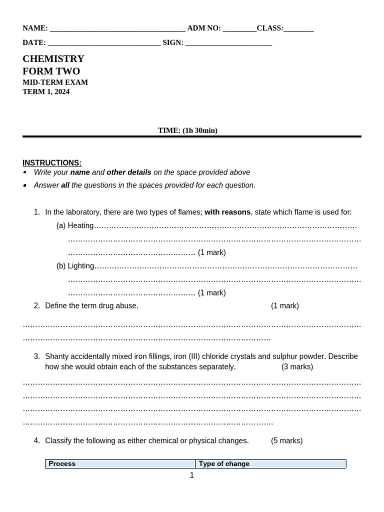 Chemistry F2 Exam | PDF | Chemical Elements | Chemical Compounds