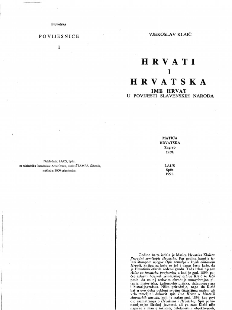 Vjekoslav Klaić: Hrvati I Hrvatska | PDF