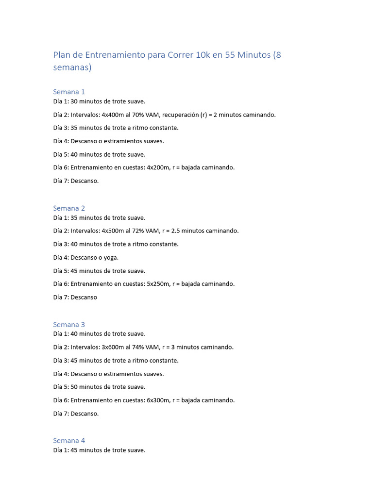 PDF Plan de Entrenamiento para Correr 10k en 55 Minutos | PDF