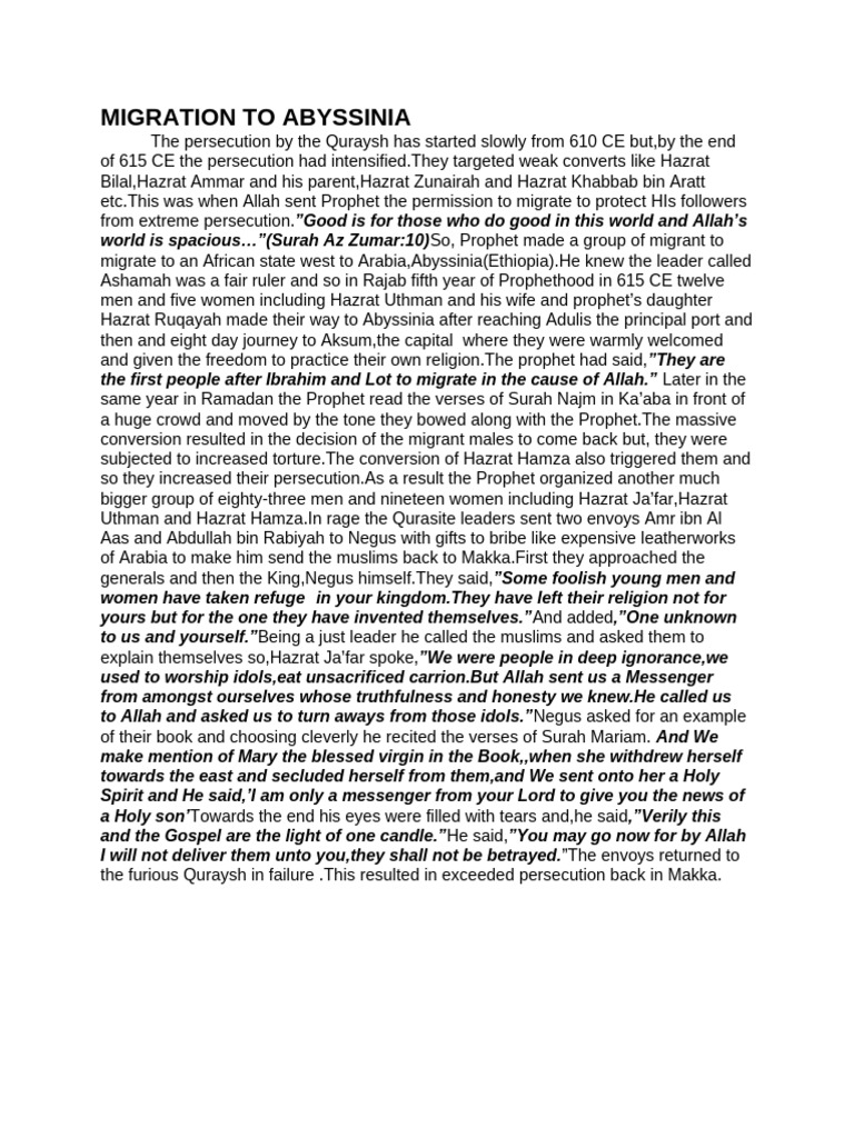 MIGRATION TO ABYSSINIA | PDF | Muhammad | Life Of Muhammad