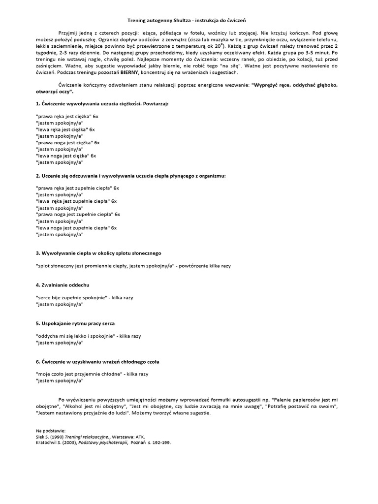 Instrukcja Trening Autogenny Shultza | PDF