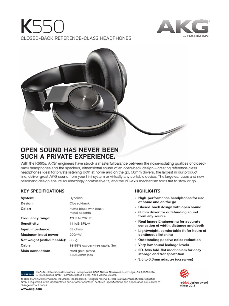 Specification Sheet - K550 (English) | PDF | Headphones ... Specification Sheet - K550 (English) | PDF | Headphones ...