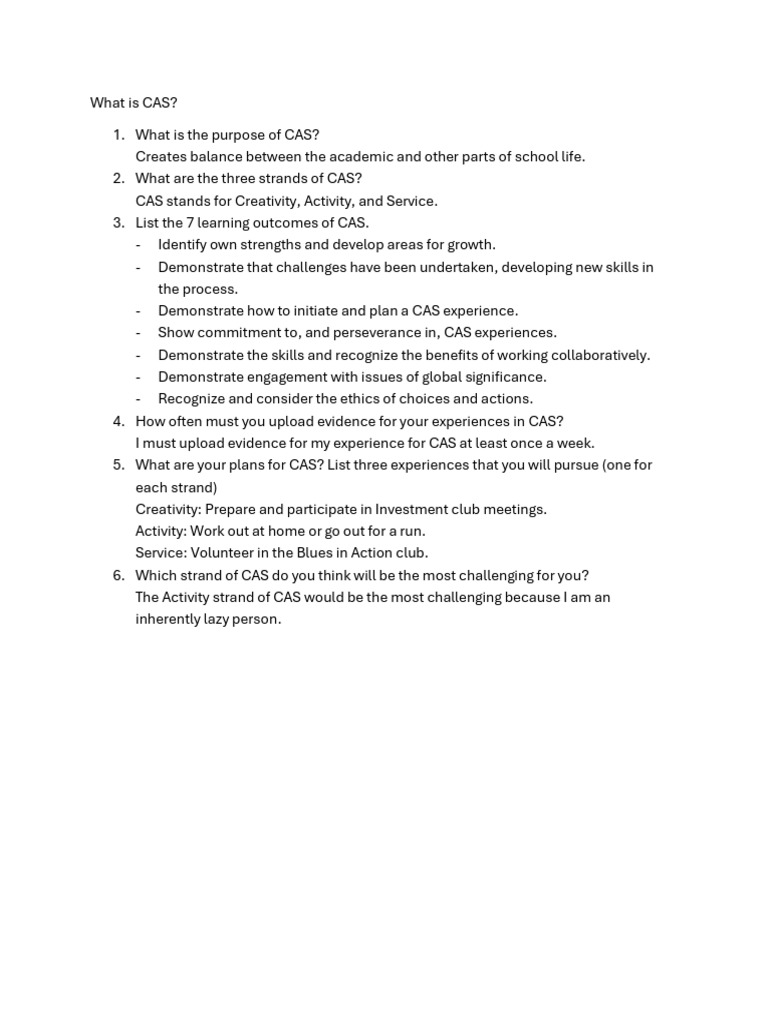 Understanding CAS: Purpose, Strands, and Outcomes | PDF