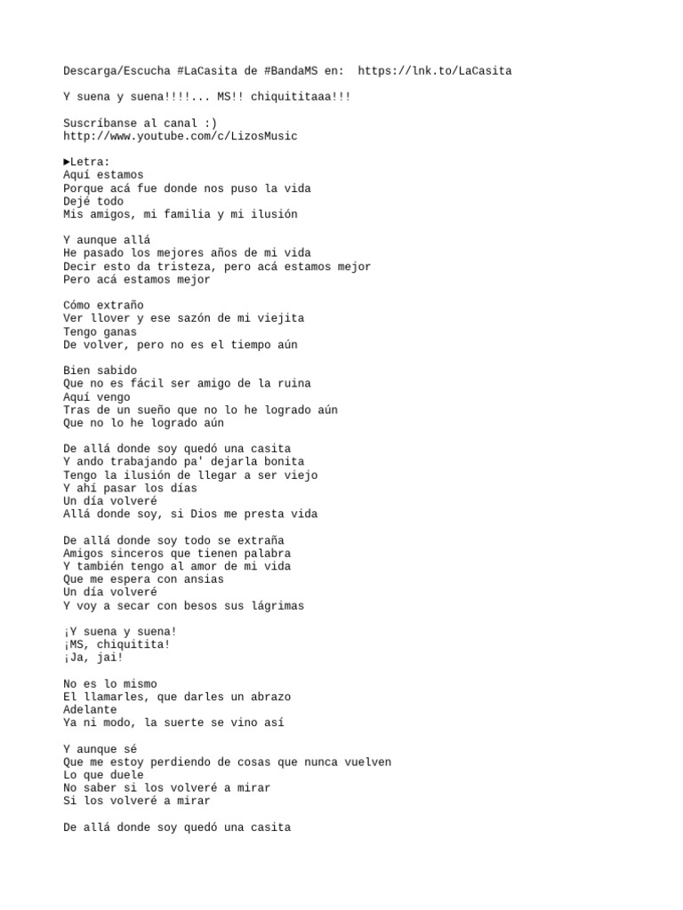 BANDA MS - LA CASITA (VIDEO OFICIAL) (Descripción) | PDF | Poesía