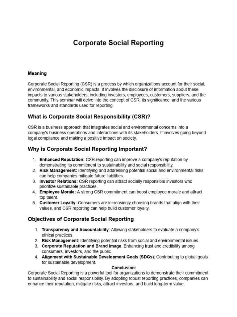 Corporate Social Reporting Overview Pdf