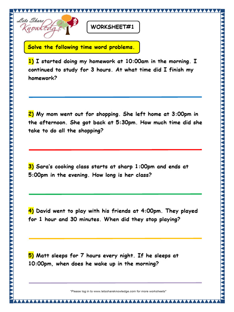 Grade 3 Time Word Problems Worksheet | PDF | Language Arts & Discipline
