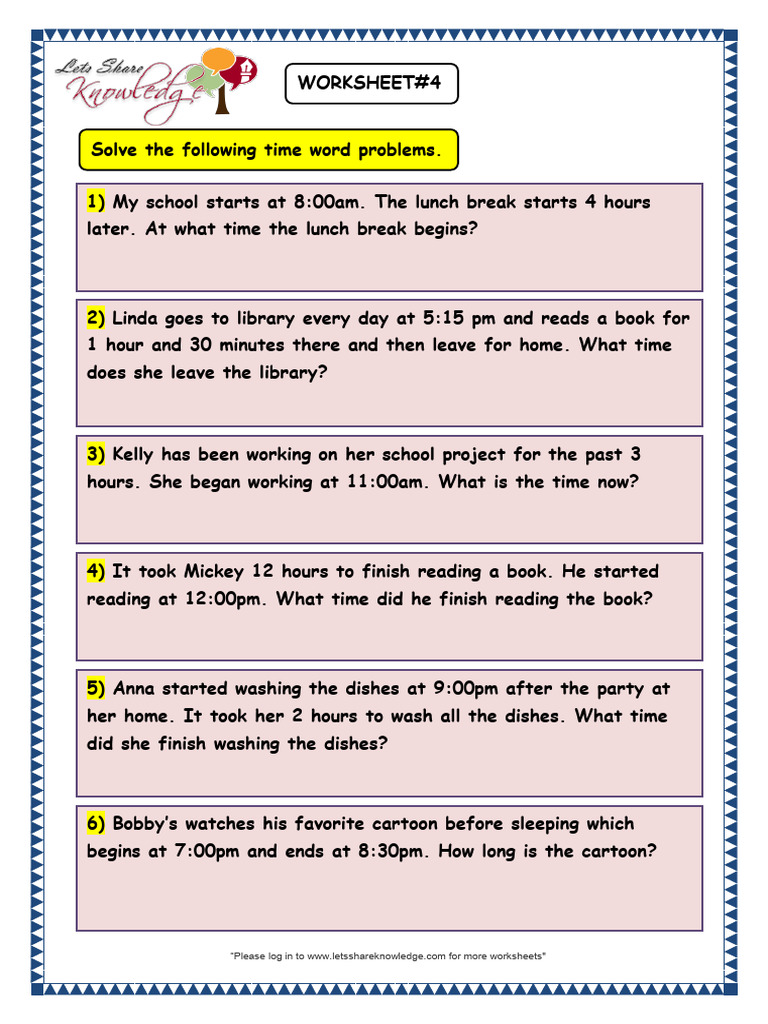 Grade 3 Time Word Problems Worksheet | PDF