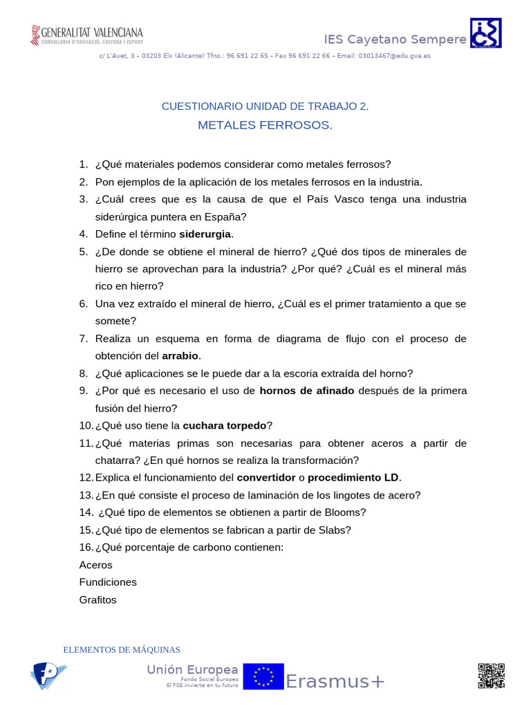 Ut2 - Ema Cuestionario | PDF | Hierro | Acero
