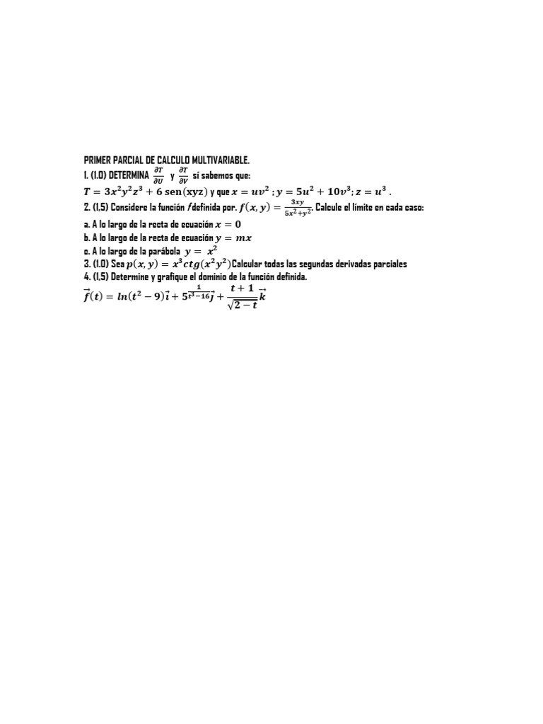 Primer Parcial Calculo Multivariable | PDF