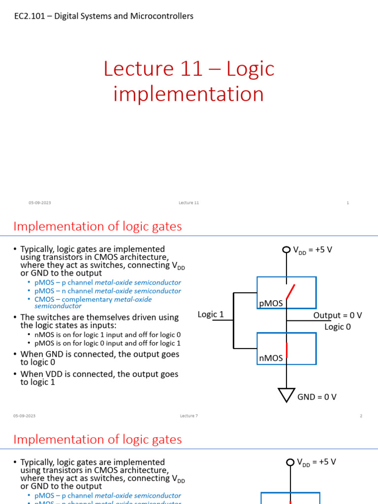 Lec11 Logic Implementation | PDF | Logic Gate | Cmos