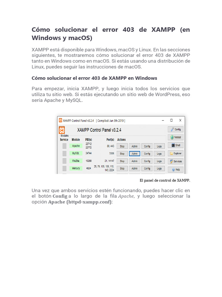 Soluciona Error 403 XAMPP en Windows y macOS | PDF | Mi sql | Mac OS