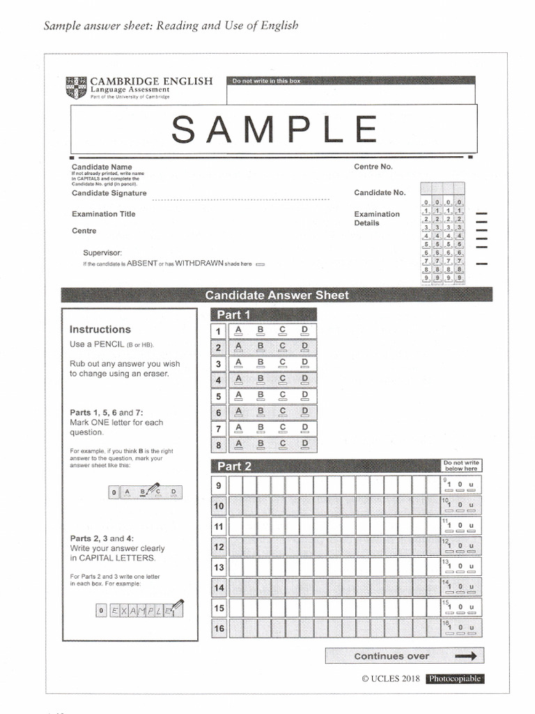 Sample Answer Sheets | PDF