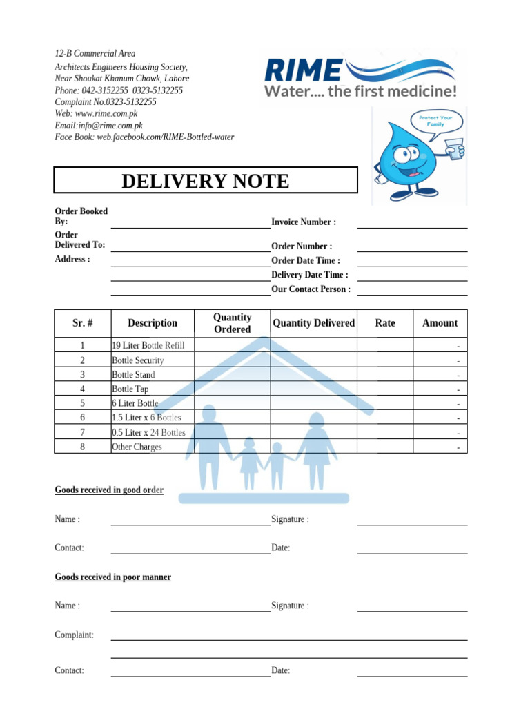 Goods Delivery Note for RIME Bottled Water | PDF