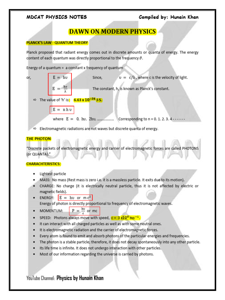 Dawn of Modern Physics Notes | PDF | Photoelectric Effect | Photon