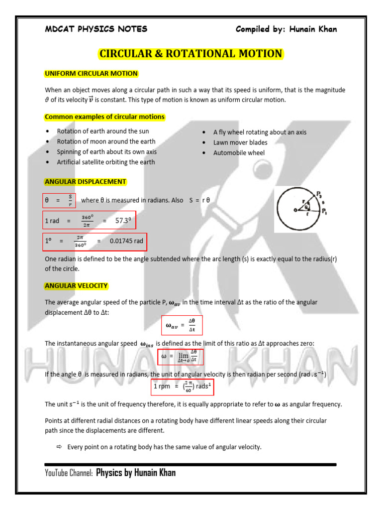 MDCAT Notes on Circular Motion | PDF | Acceleration | Rotation Around A ...