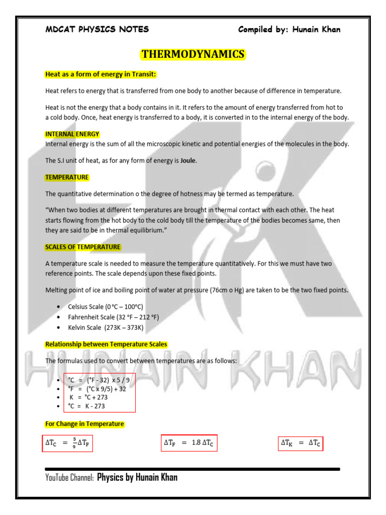 Sindh MDCAT Thermodynamics - MDCAT Physics Notes by HK | PDF ...