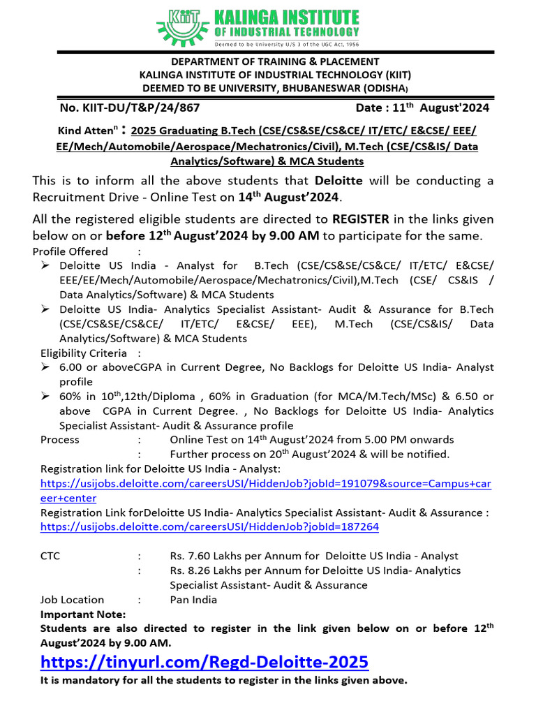 Deloitte Recruitment Drive for 2025 Batch | PDF | Engineering
