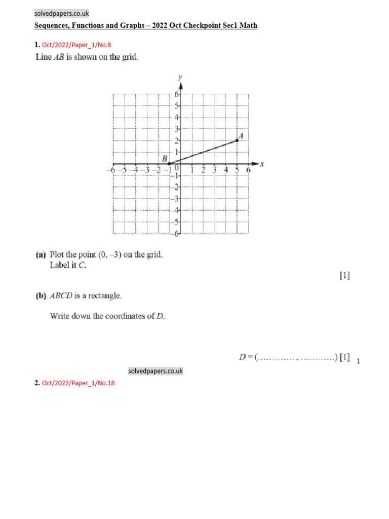 2022 Oct Sequences Functions and Graphs Checkpoint - Sec1 - Math | PDF