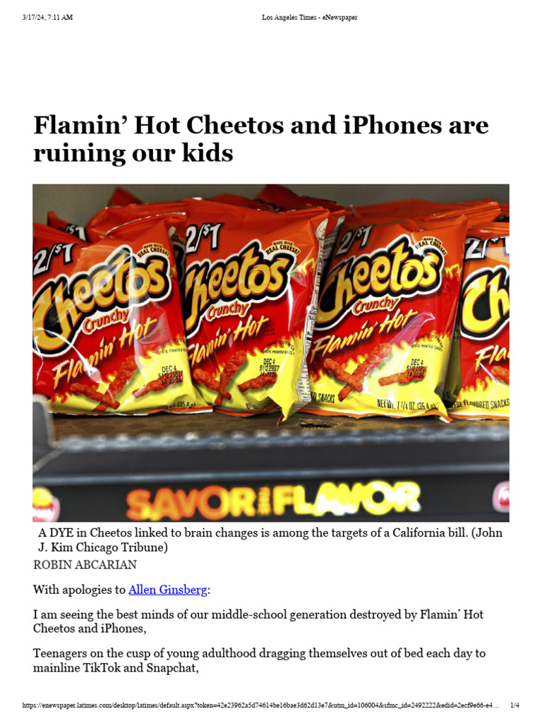 Flamin' Hot Cheetos and IPhones Are Ruining Our Kids | PDF ...