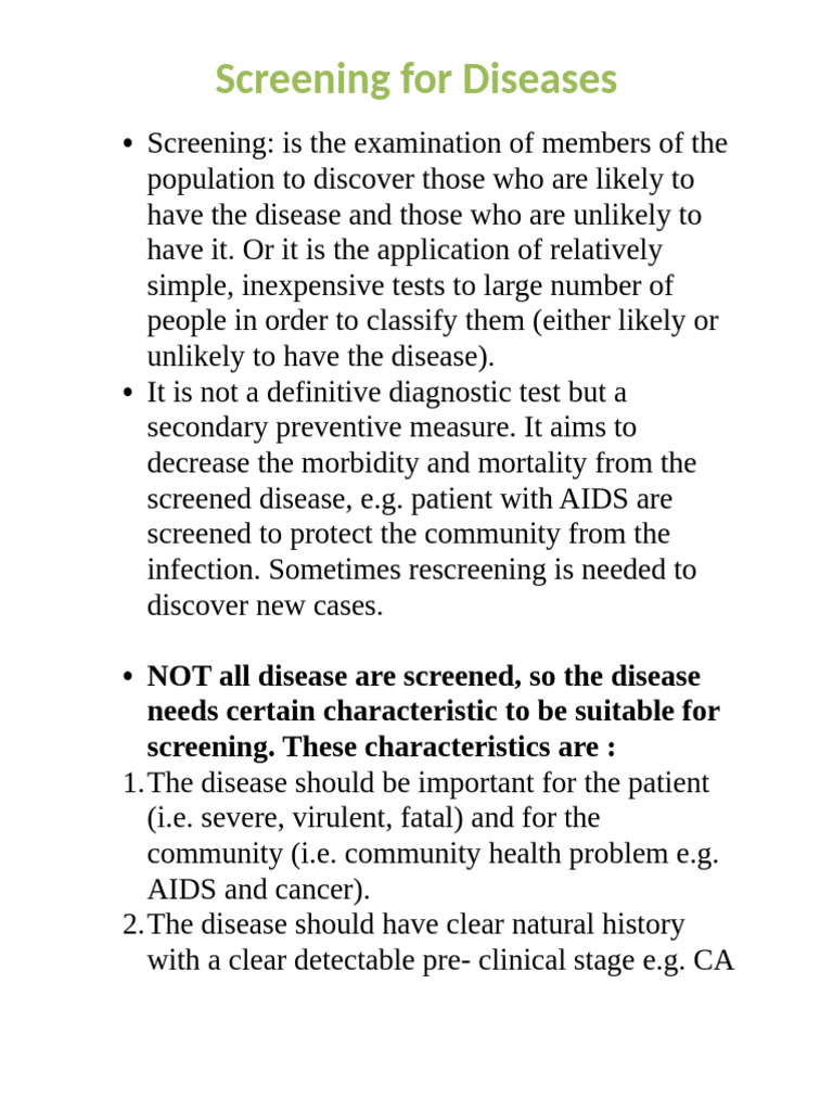Screening For Disease PPT Hadeel | PDF | Sensitivity And Specificity | Screening (Medicine)