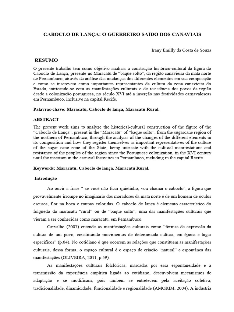 Caboclo de Lança no Maracatu Pernambucano | PDF | Escravidão | Açúcar