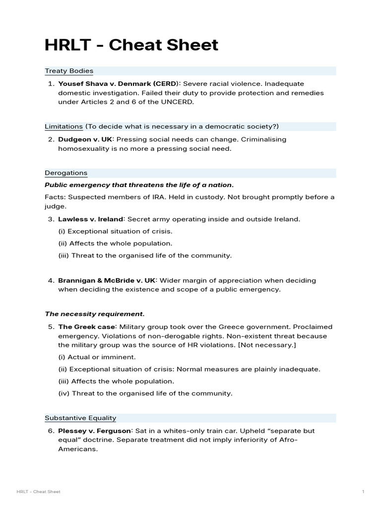 HRLT - Cheat Sheet | PDF | Justice | Crime & Violence